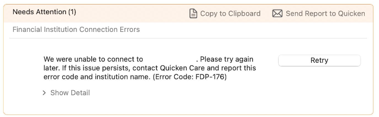 Error When Adding Accounts: "Oops. We're having a problem - CC-501" in Quicken for Windows or ...