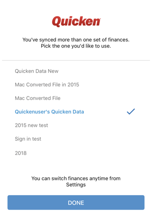 How to see more than one data file with Quicken Mobile